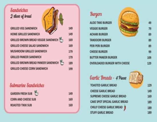 Menu of Cake Spot, Sector 83, Gurgaon