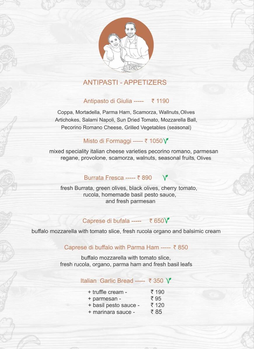 Menu of Giulia Armando - Pizzeria, Bar And Grill, Sector 70, Mohali
