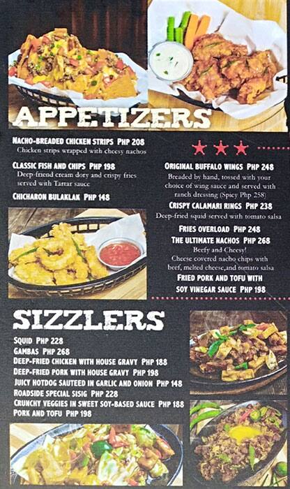 Menu at Roadside B&G pub & bar, Marikina