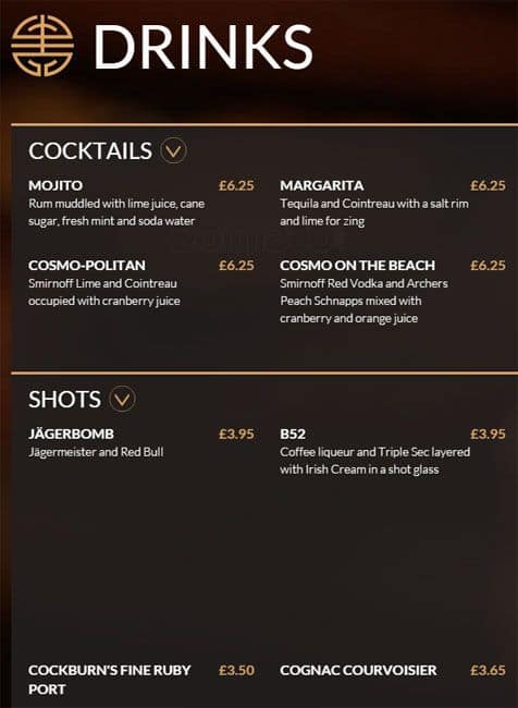 Menu at COSMO World Buffet restaurant, Edinburgh, Omni