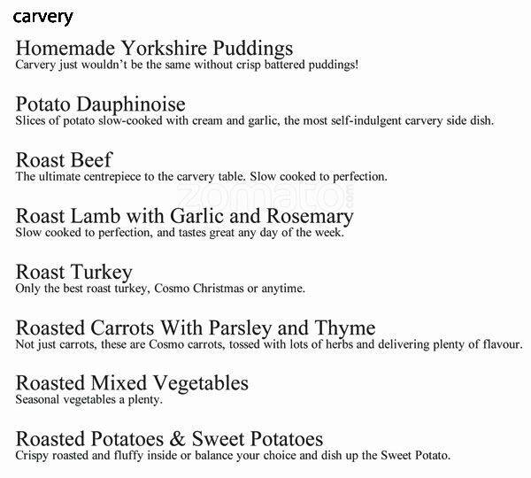 Menu at COSMO World Buffet restaurant, Edinburgh, Omni