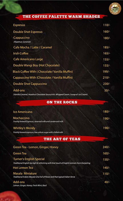 Menu at Beyond Coffee, Hyderabad
