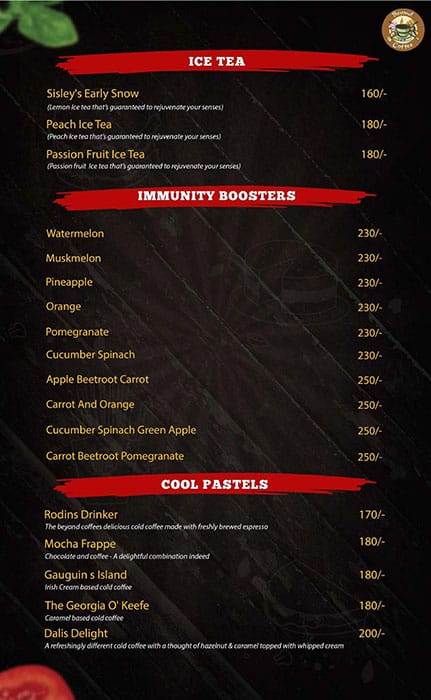 Menu at Beyond Coffee, Hyderabad