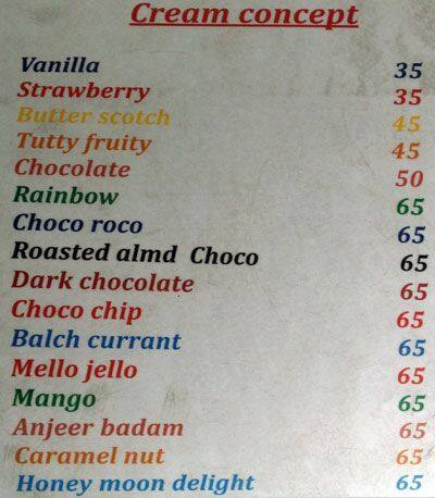Menu at Ice Cream Club, Secunderabad, 36 - B Rajiv Gandhi Rahadari ...