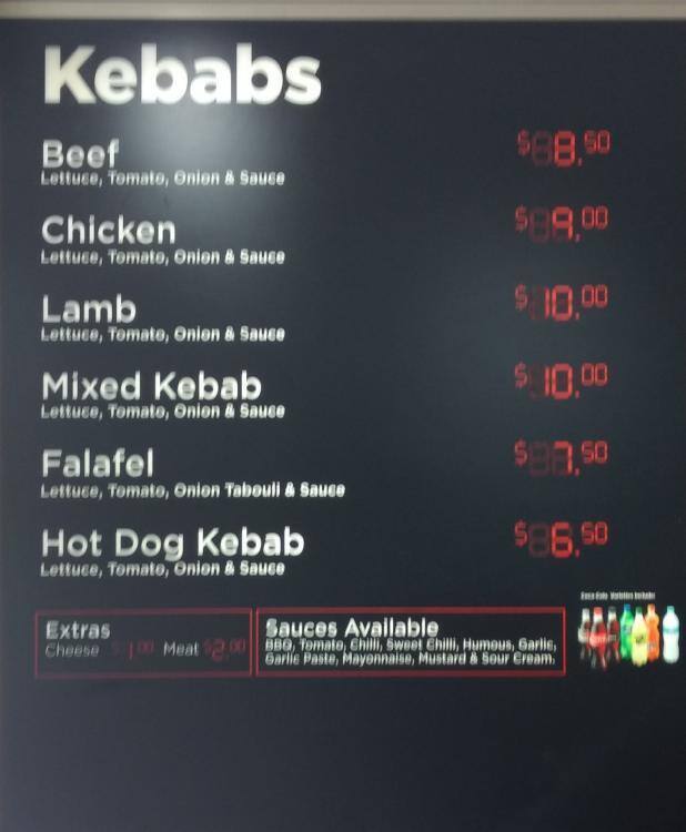 Menu at Brothers Kebabs fast food, Banksia
