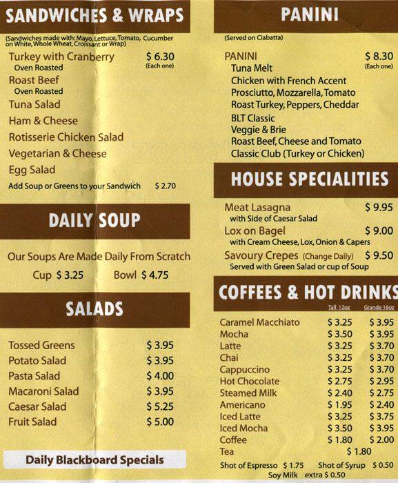 Menu at Cilantro Cafe, Vancouver, 840 Howe St