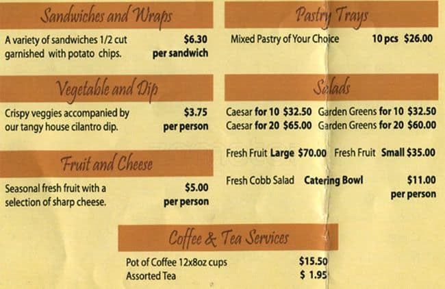 Menu at Cilantro Cafe, Vancouver, 840 Howe St