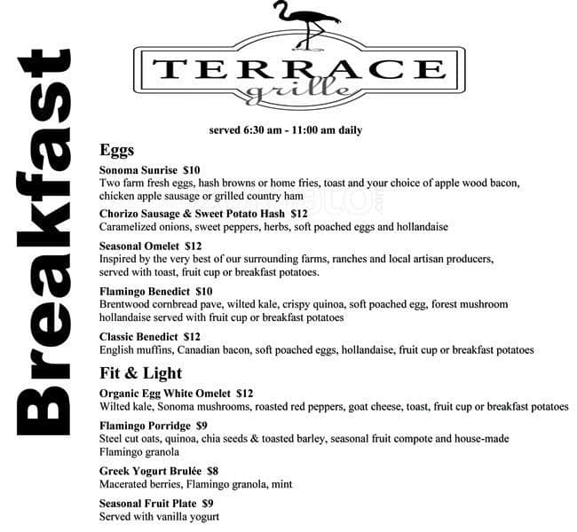 Menu at The Terrace Grill pub & bar, Santa Rosa