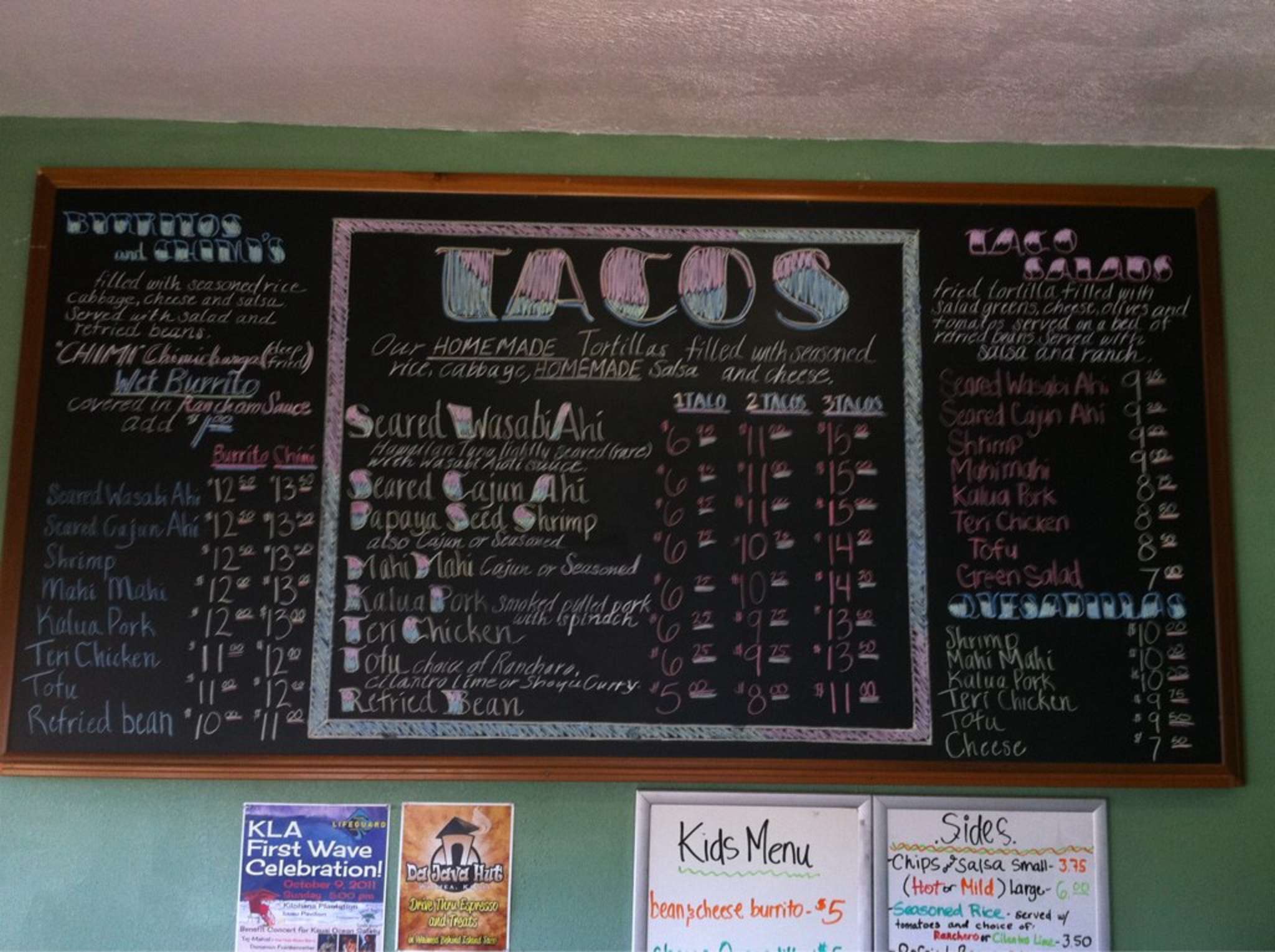 Menu at Island Taco restaurant, Waimea