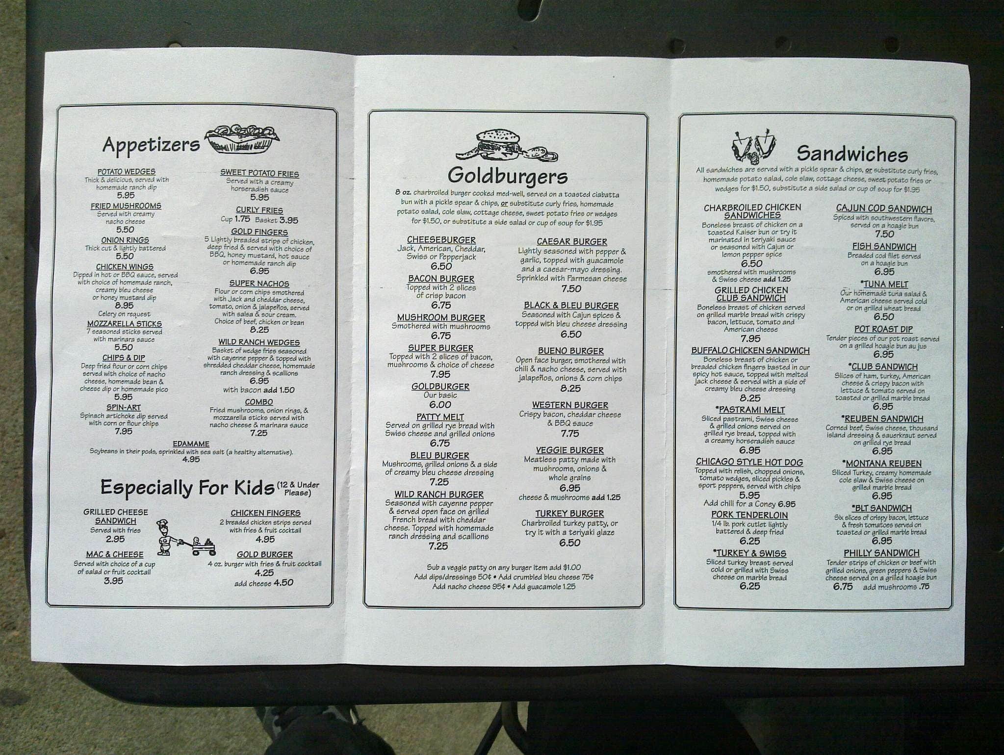 Menu at Goldbergs in Dundee pub & bar, Omaha