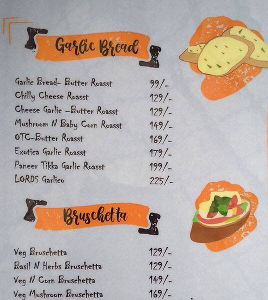 Menu at The Lord's Cafe, Jaipur