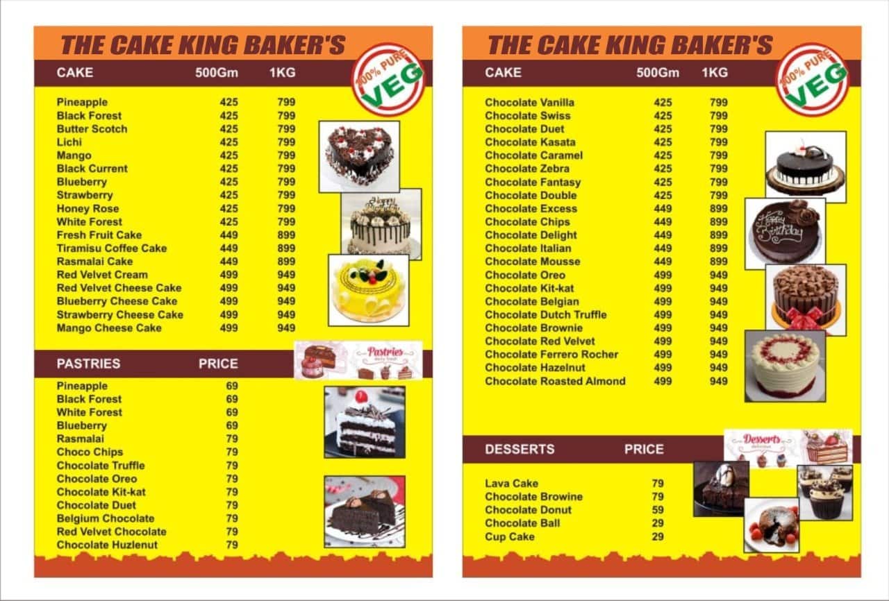 Menu of The Cake King Bakers, Lonavala, Pune