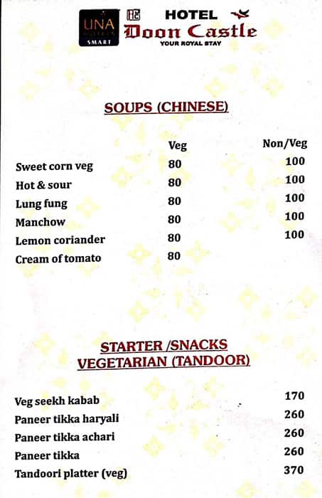 Menu at Flavours Restaurant - Hotel Doon Castle, Dehradun