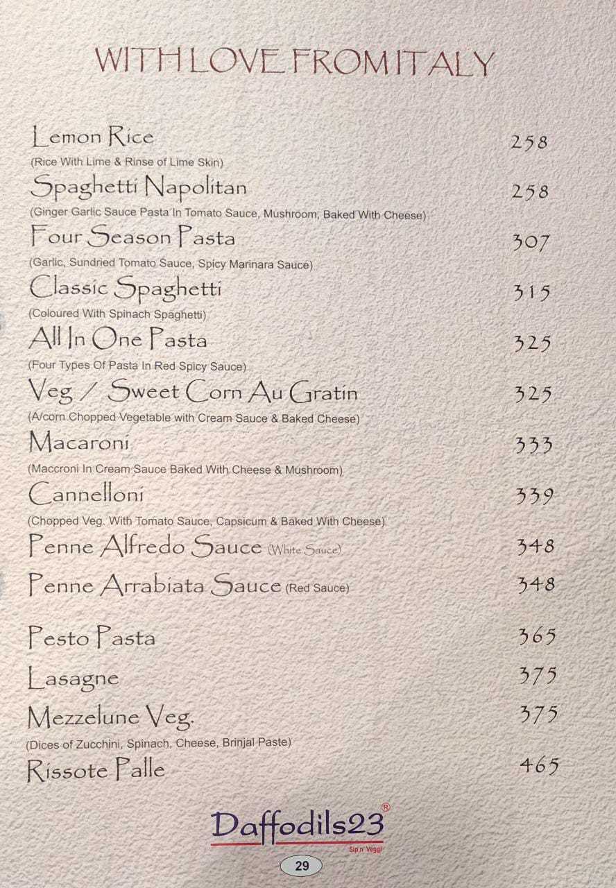 Menu at Daffodils 23, Mumbai, Shop 1-4