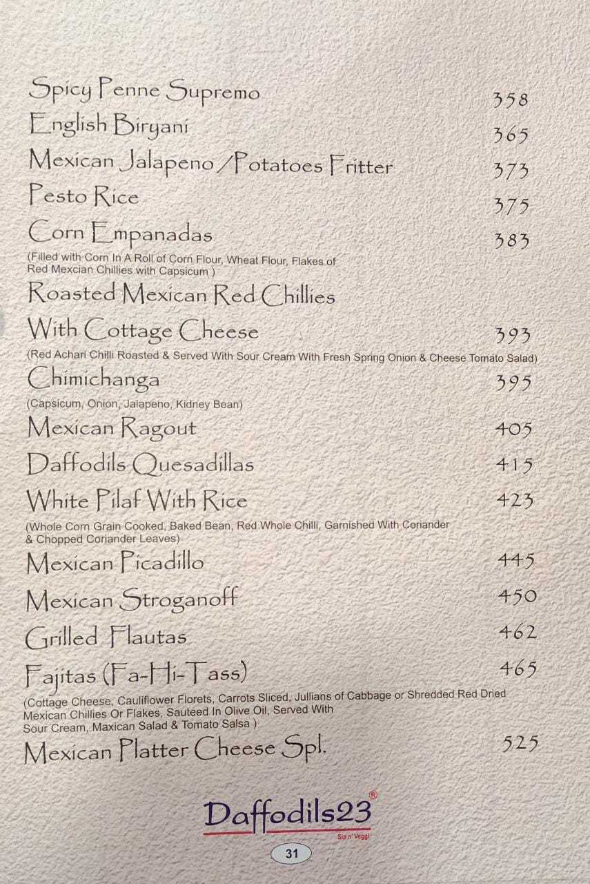 Menu at Daffodils 23, Mumbai, Shop 1-4