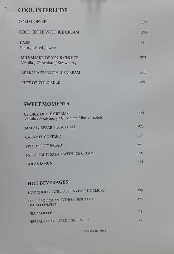 Menu at Tangerine, Mumbai, Juhu Beach