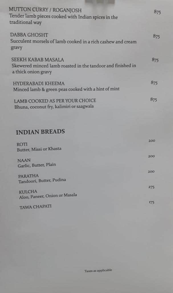 Menu at Tangerine, Mumbai, Juhu Beach