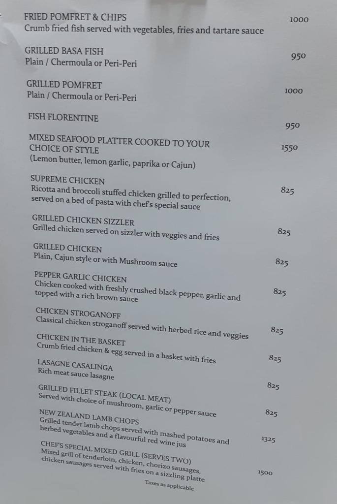 Menu at Tangerine, Mumbai, Juhu Beach