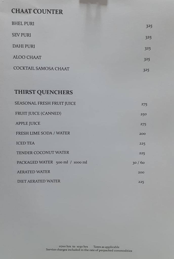 Menu at Tangerine, Mumbai, Juhu Beach
