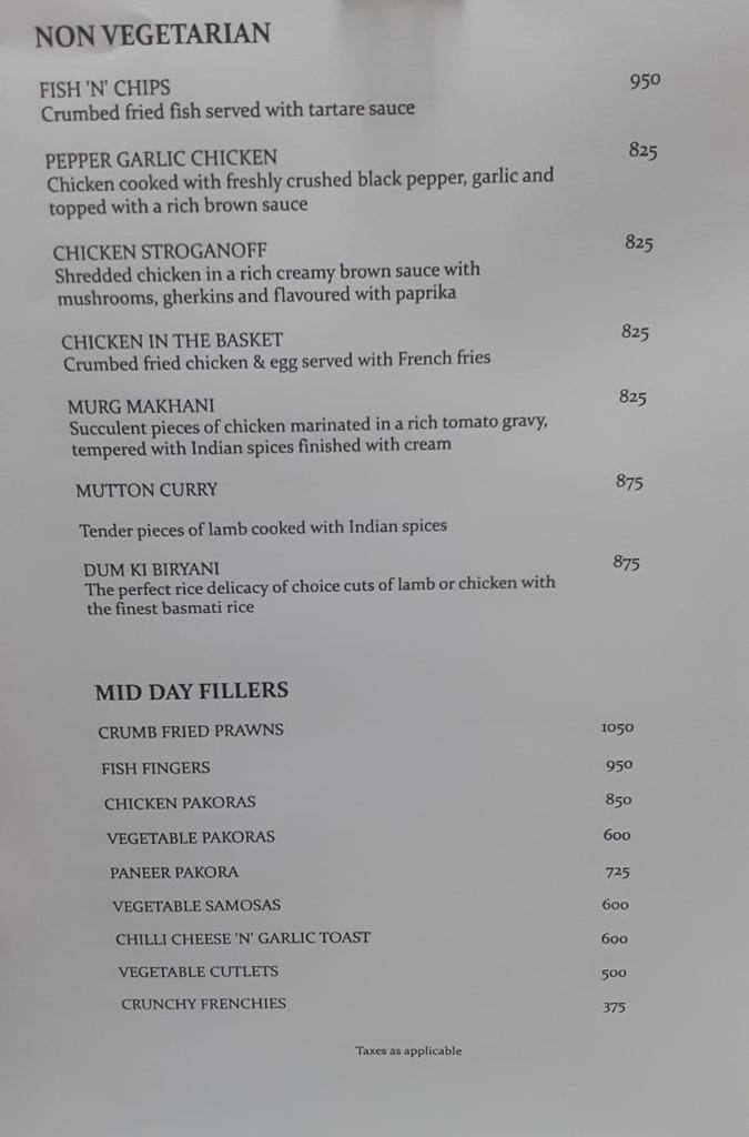 Menu at Tangerine, Mumbai, Juhu Beach