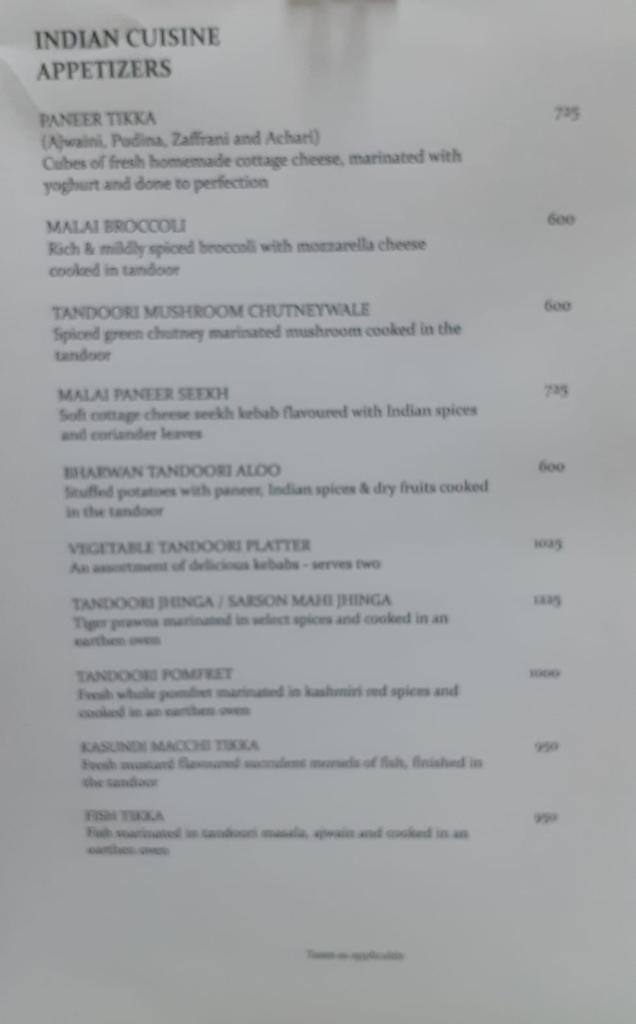 Menu at Tangerine, Mumbai, Juhu Beach
