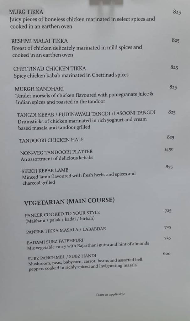 Menu at Tangerine, Mumbai, Juhu Beach