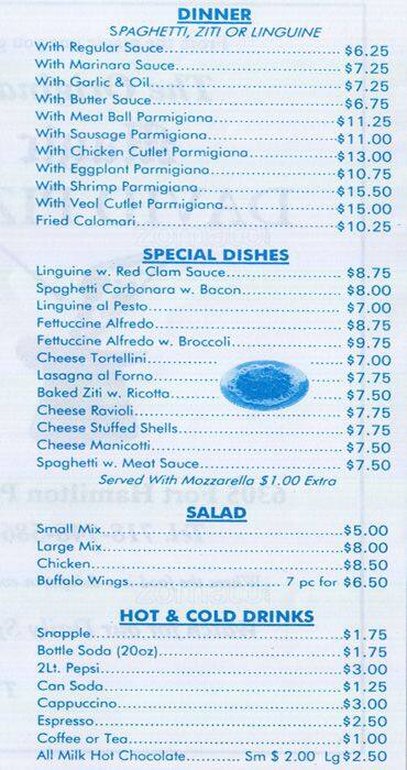 Menu at David Pizza pizzeria, New York City