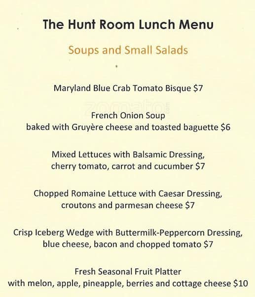 Menu at The Hunt Room restaurant, Malvern