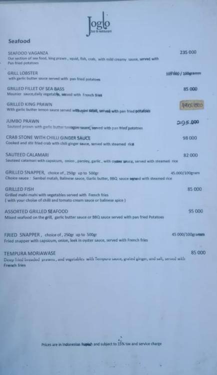 Menu at Joglo Bar & Restaurant, Sengkidu