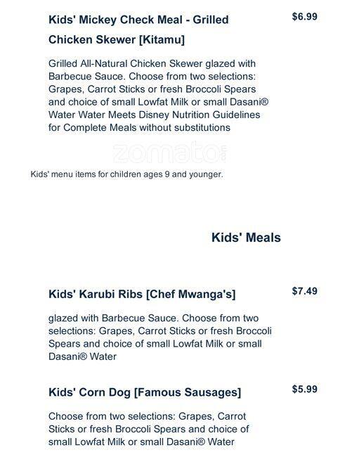 Menu at Harambe Market restaurant, Bay Lake, Harambe Village