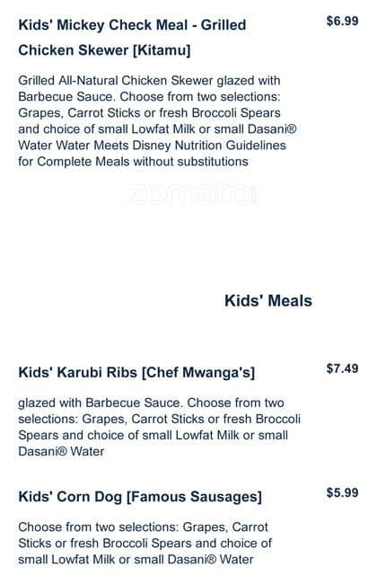 Menu at Harambe Market restaurant, Bay Lake, Harambe Village