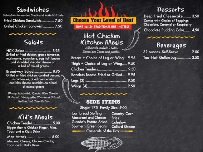 Menu at Hot Chicken Kitchen Nashville Style restaurant, Lansing