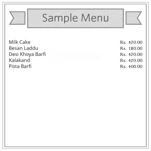 Menu of Yadav Sweets, Najafgarh, New Delhi