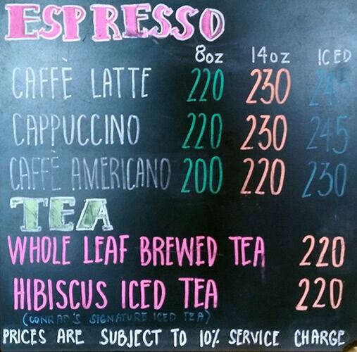Menu at BRU Coffee Bar - Conrad Manila, Pasay