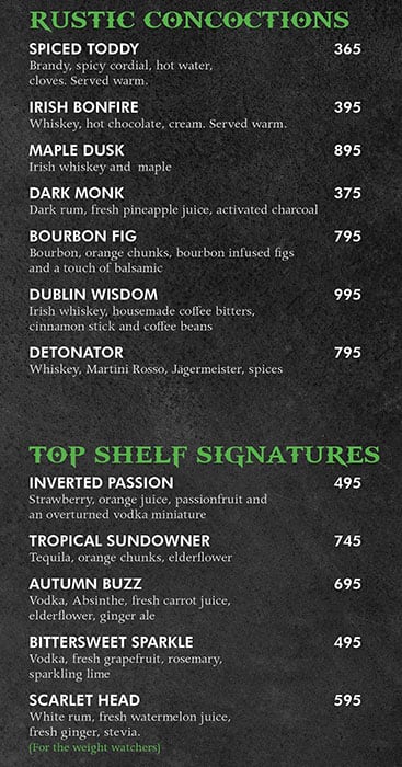 Menu of The Irish House, Bellandur, Bangalore