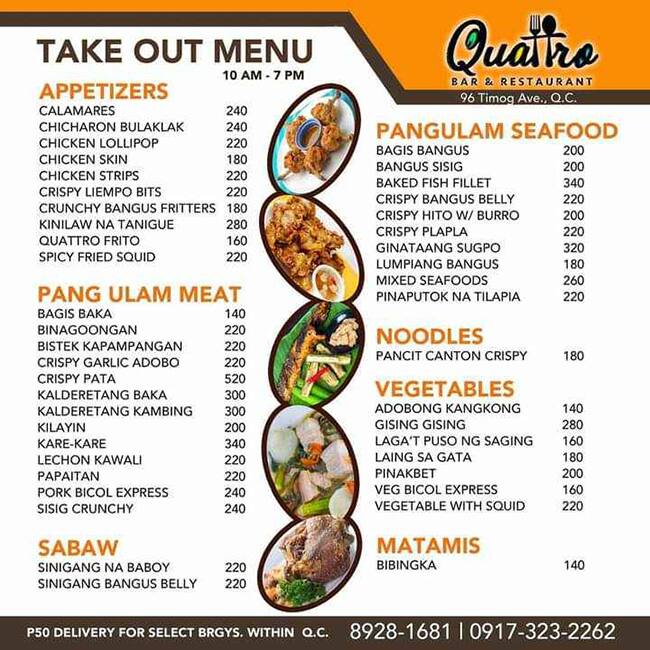 Menu at Quattro Grill, Bar & Restaurant, Quezon City