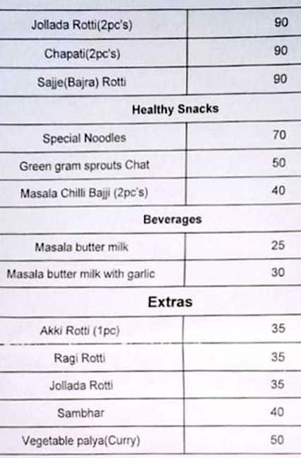 Menu at Millets Mane Oota, Bengaluru