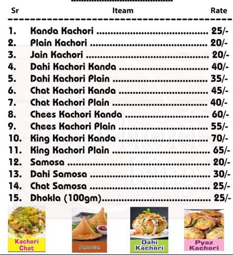 Menu at The Kachori King, Ahmedabad