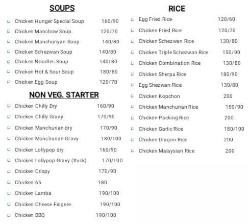Menu of Hotel Mountain View, Badlapur, Thane