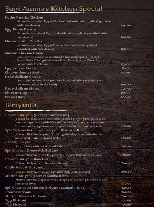 Menu at Sugi Amma's Kitchen, Bengaluru