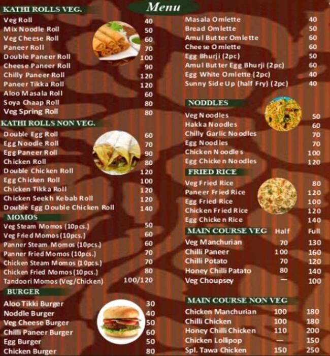Menu of Roll Junction, Sector 49, Gurgaon