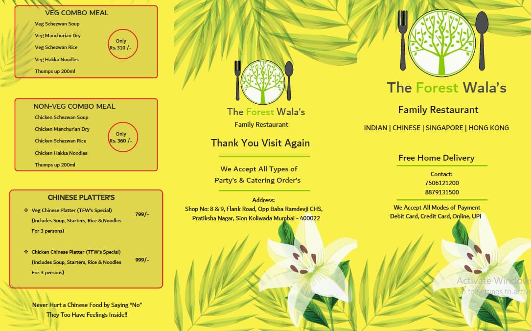 Menu of The Forest Wala's, Wadala, Mumbai