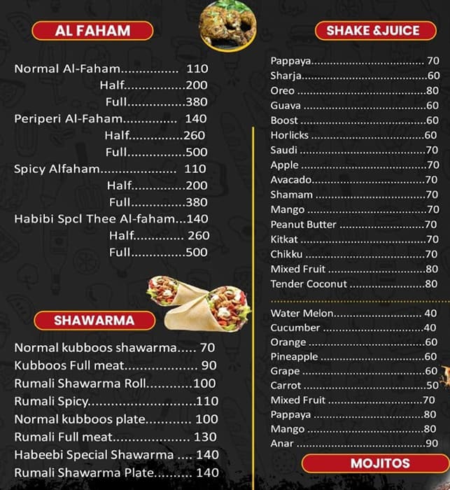 Menu of Hungry Habibi, Kakkanad, Kochi
