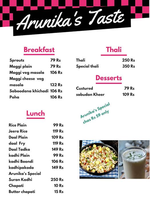 Menu of Arunika's Taste, Kandivali West, Mumbai