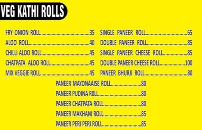 Menu of New Kathi Rolls, IIT Kanpur, Kanpur