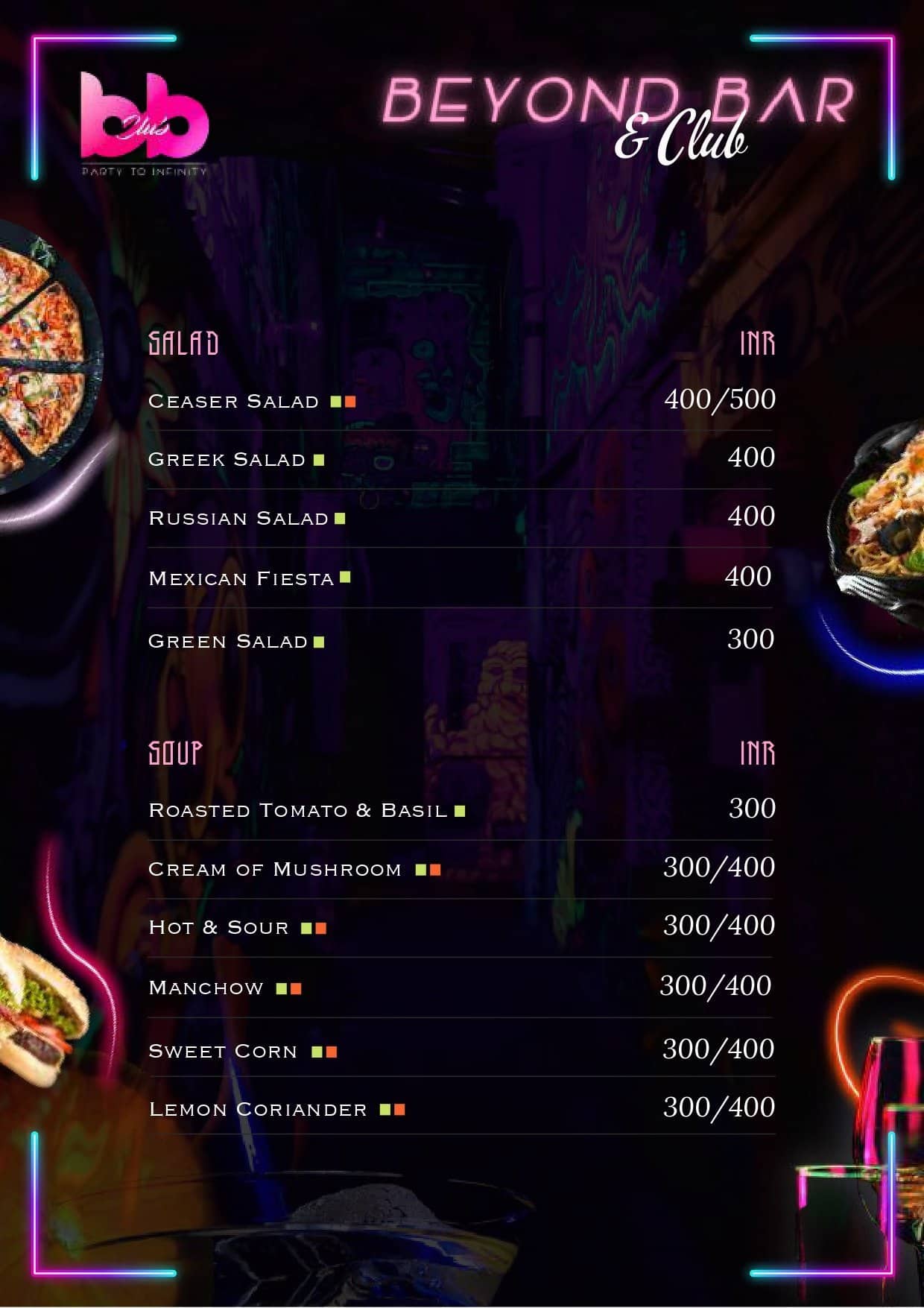 Menu of Beyond Bar & Club, Pichola, Udaipur