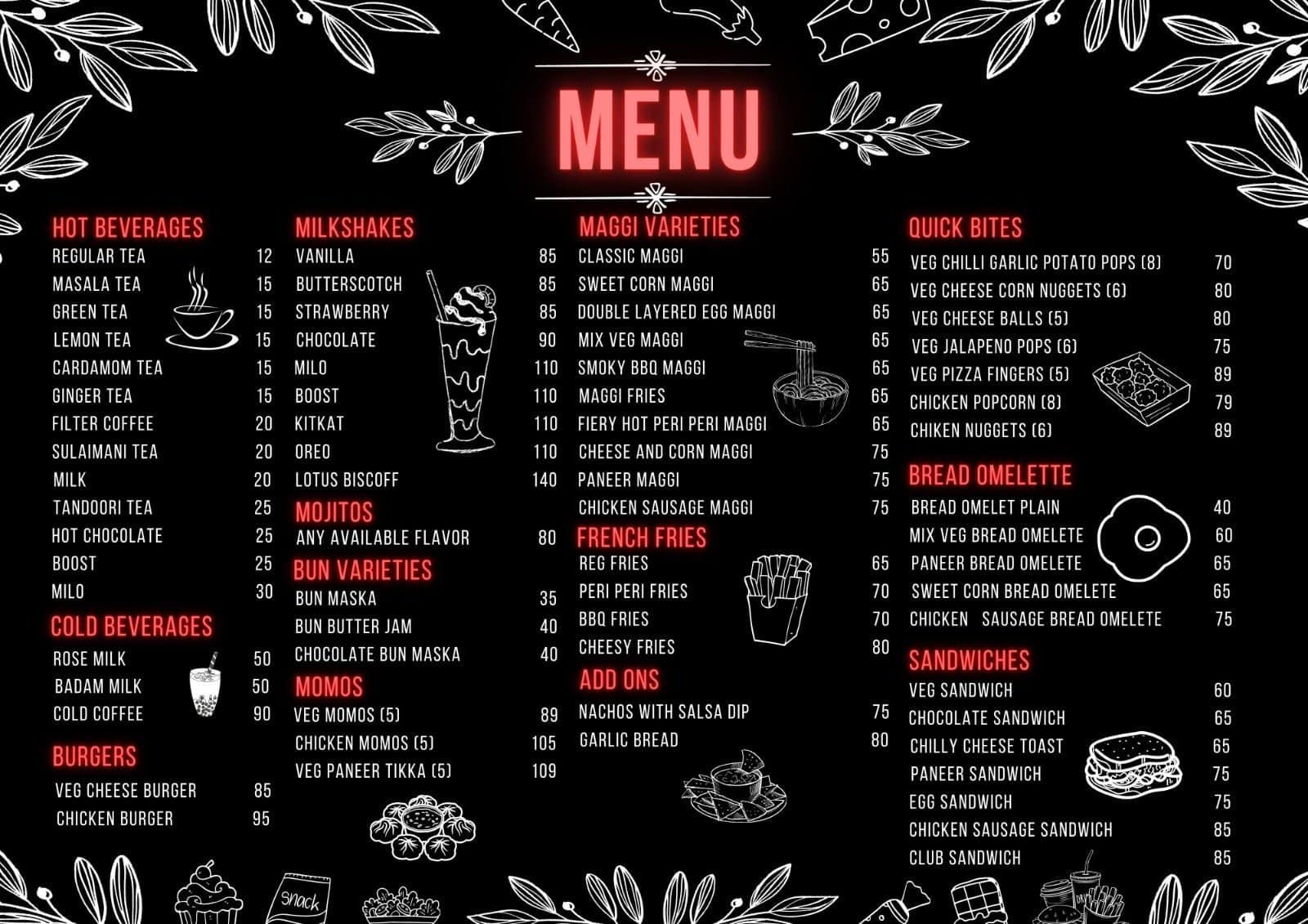 Menu of We Chai, Perungudi, Chennai