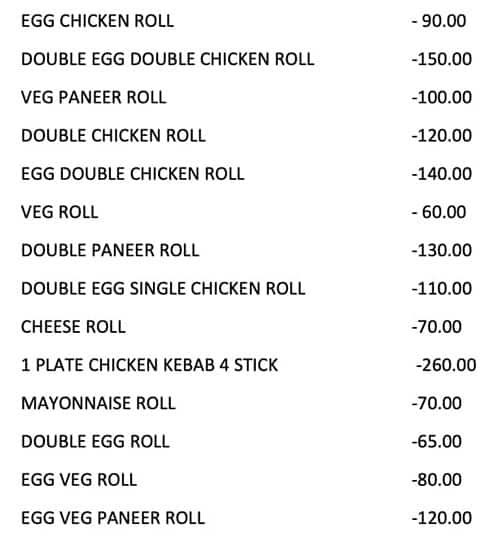 Menu of Kusum Rolls, Park Street Area, Kolkata