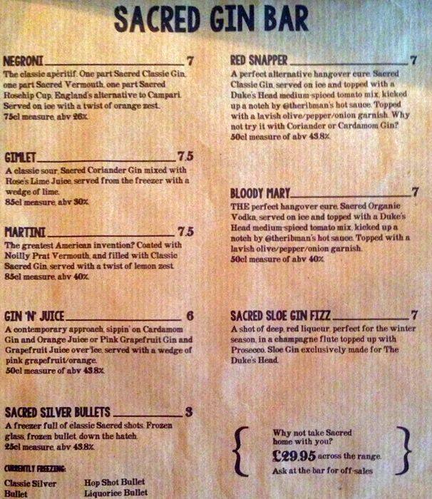 Menu at The Duke's Head pub & bar, London