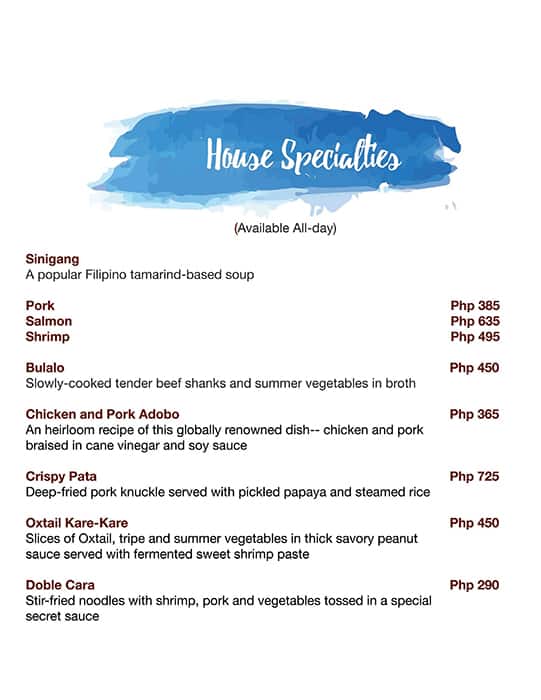 Menu at Latitude Hotel Jen Manila restaurant, Manila